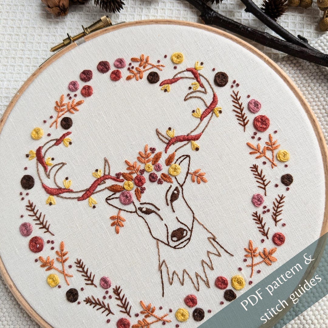 Autumn Embroidery Design, Fall Embroidery Designs Fall, Deer Hoop Art ...