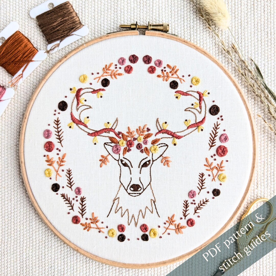 Stag Embroidery, Floral Stag Head, Decorative Stag Head, King of the ...