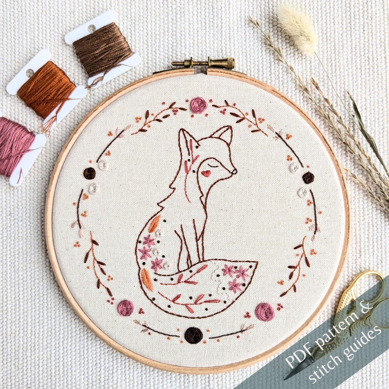 Fox Embroidery Pattern, Fox Embroidery Design, Folk Fox Embroidery, Fox Hand Embroidery Patterns ...