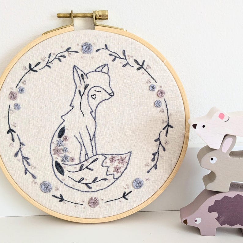 Woodland Fox Embroidery, Fox Embroidery Pattern, Fox Embroidery Design ...