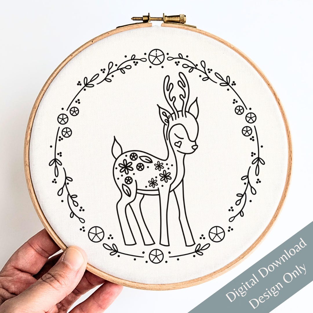 Deer Embroidery Design, Sleeping Fawn Pdf Embroidery Pattern, Deer Hand ...