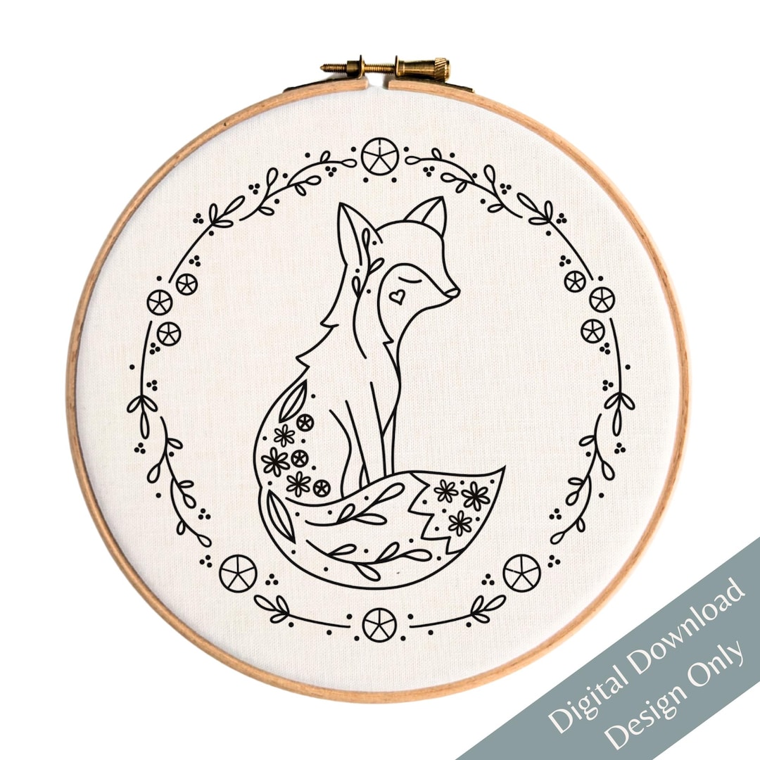 Sleeping Fox Embroidery Pattern, Hand Embroidered Sleeping Fox, Floral ...