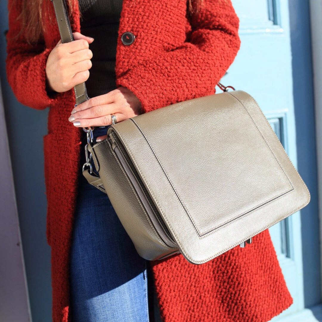 Personalised Grey Leather Bag / Grey Leather Handbag / Grey Leather ...