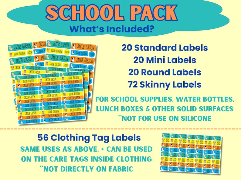 School Supply Labels - Back to School Label Pack - Personalized Kids ...