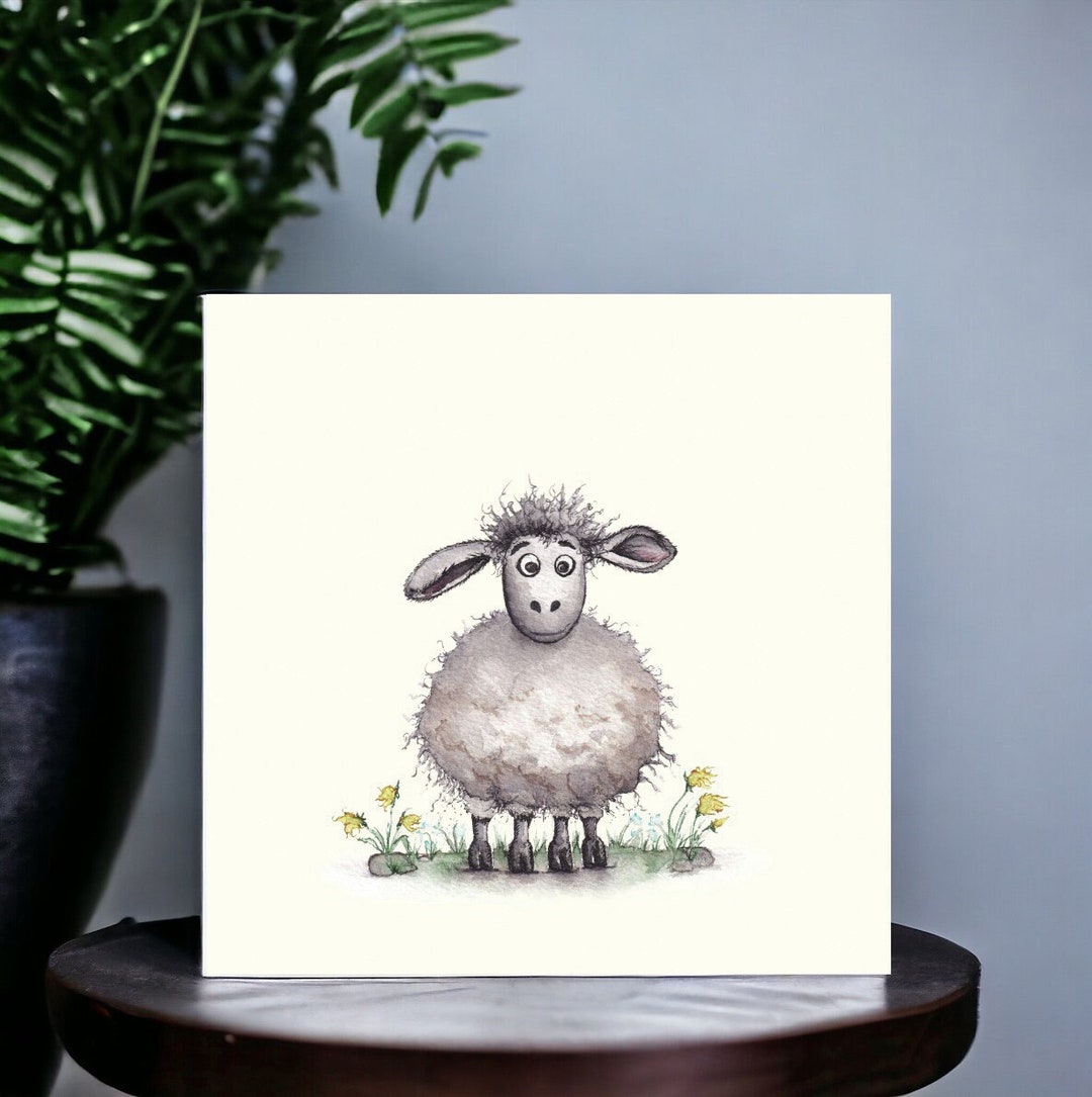Sheep Blank Card - Hand Painted Art Design Keepsake, Optional ...