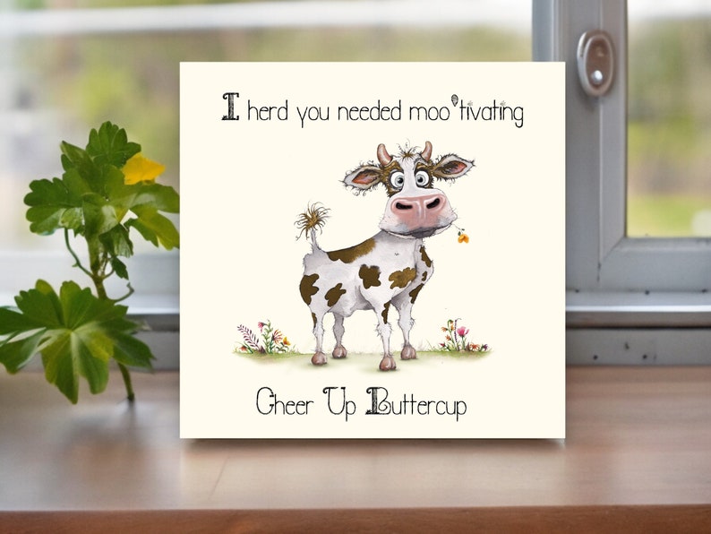 Thinking of You Card Cow Motivational Encouragement Card for Sympathy ...
