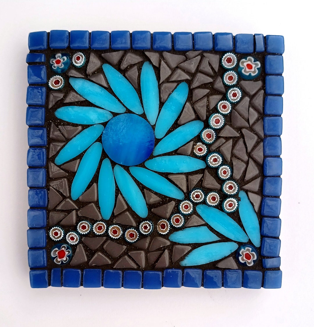 Turquoise-blue Daisy Mosaic Tile-decorative Tile-mosaic Coaster-mosaic ...