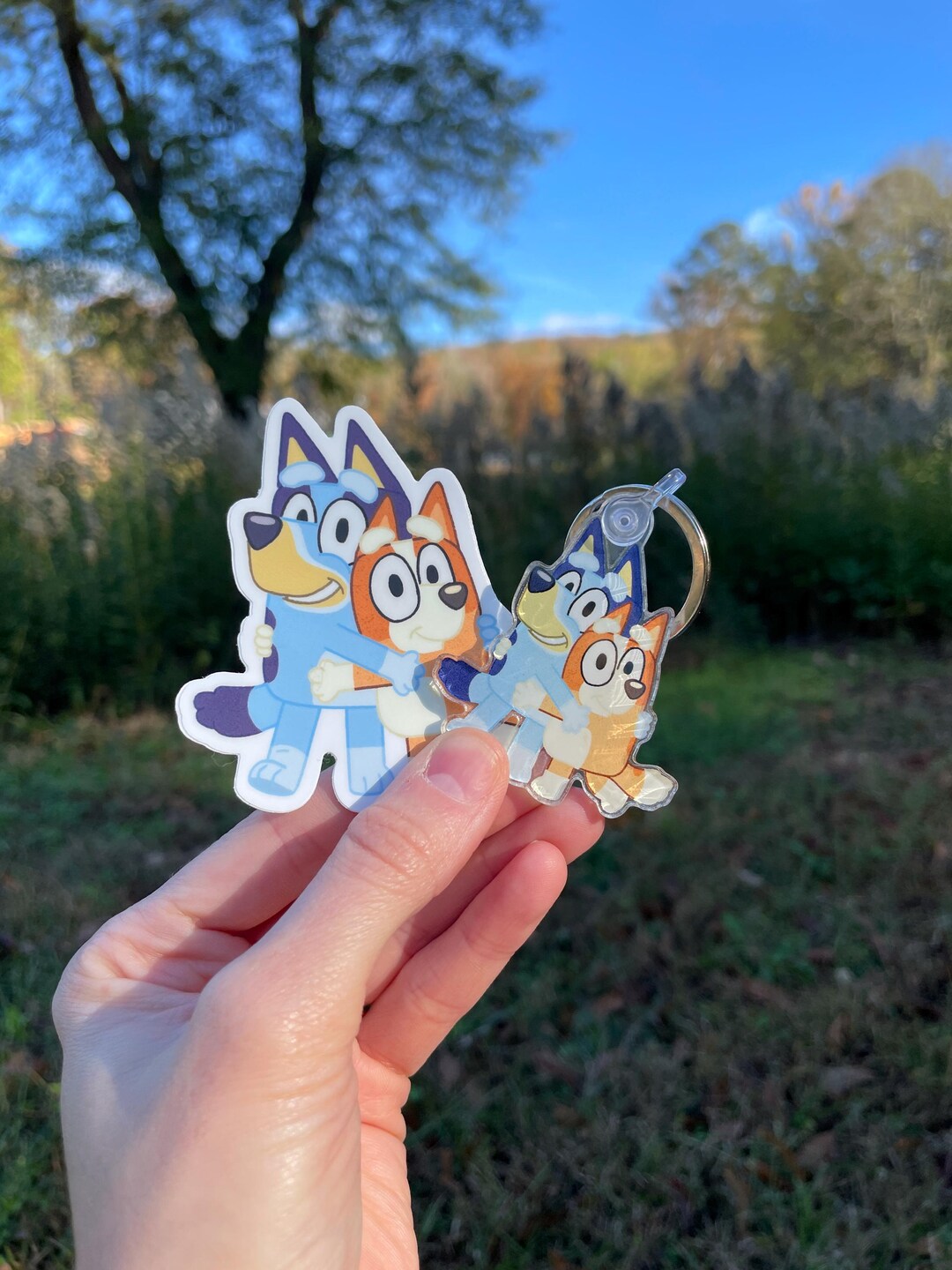 Bluey Inspired Bluey and Bingo Keychain + Sticker - Etsy