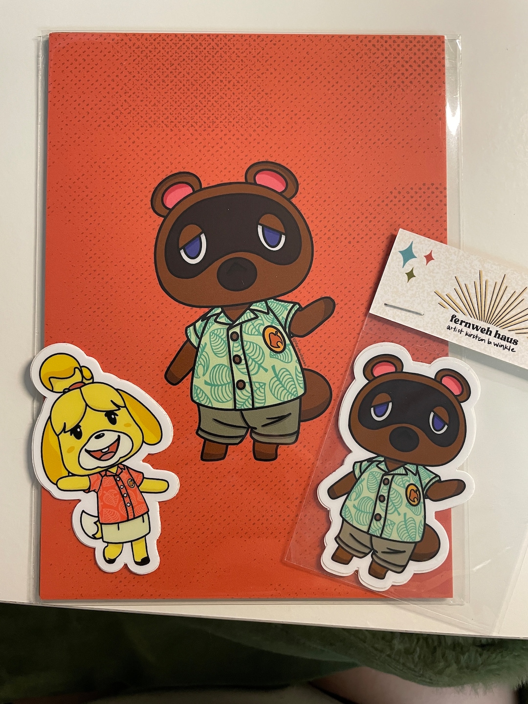Tom Nook Imspired Gift Set - Postcard Print + Sticker + BONUS Sticker ...