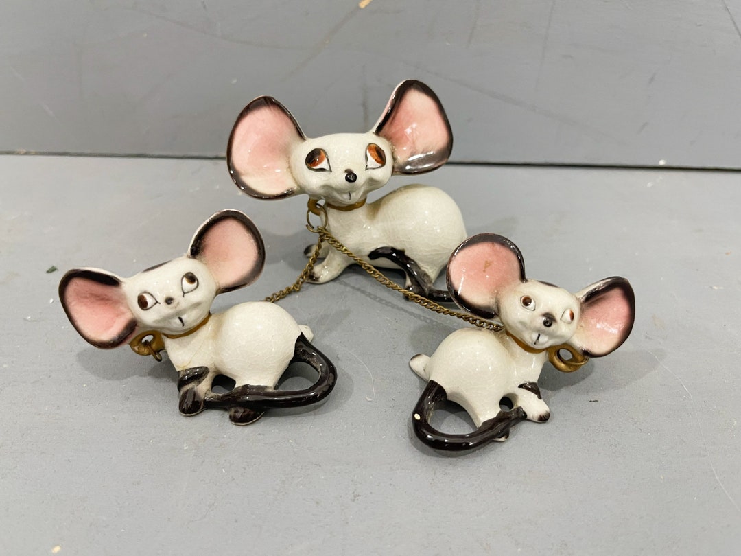 Vintage Porcelain Mouse Family Big Eye Ear Kitsch 1950s - Hand Painted ...