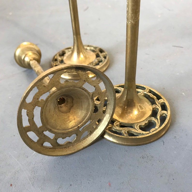 Set of Three 3 Brass Ornate Trumpet Base Mid Century Modern - Etsy