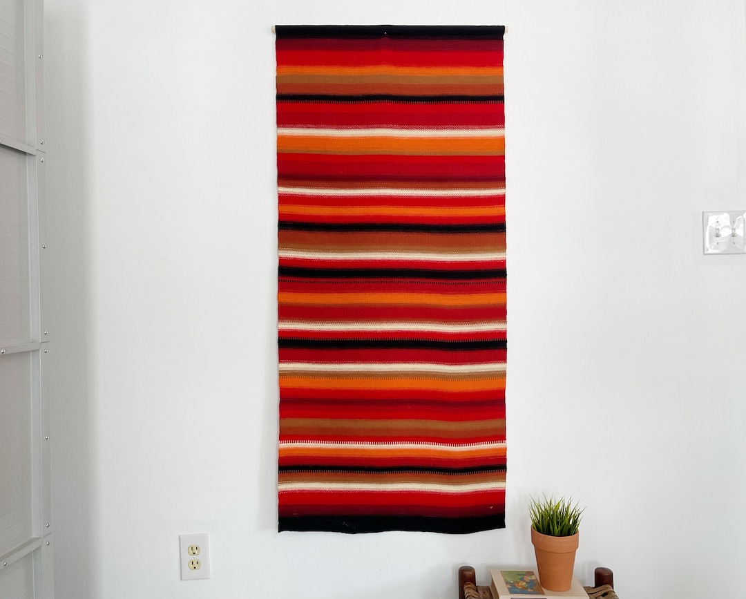 Vintage Scandinavian Wool Tapestry: Mid-century Modern Red Stripe Wall ...