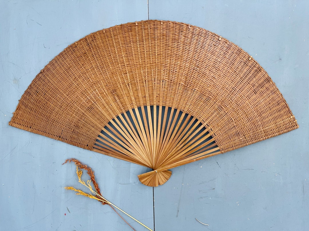 LARGE 42 Vintage Natural Woven Rattan Reed Fan Wall - Etsy
