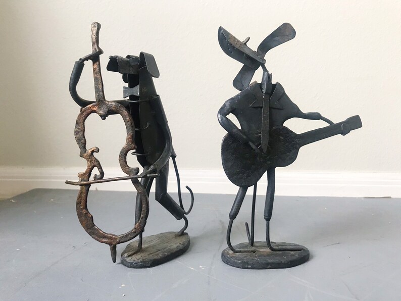 Pair of Vintage Dog Metal Sculptures Musician Band Iron | Etsy
