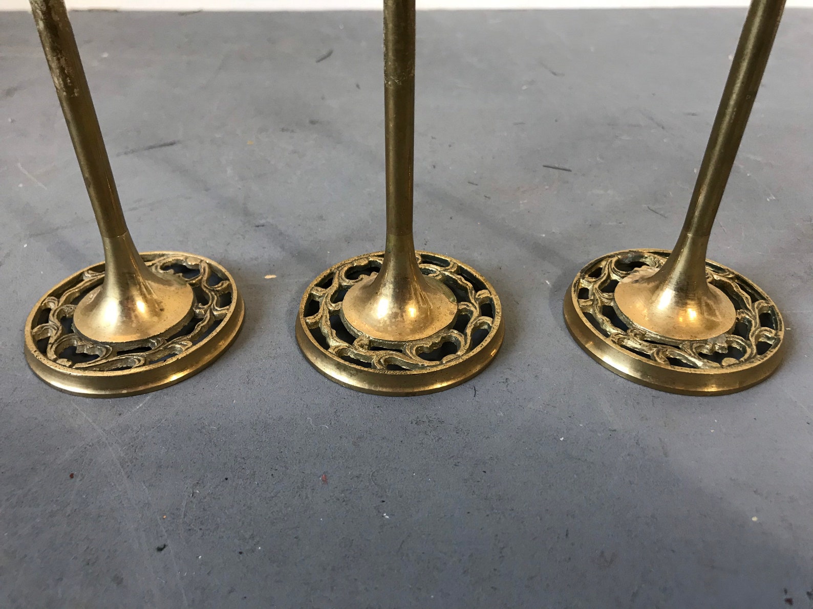 Set of Three 3 Brass Ornate Trumpet Base Mid Century Modern | Etsy