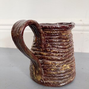 Vintage Coil Pottery Pitcher Vase Modern Ceramics Brown Maroon Jug ...