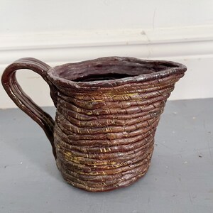 Vintage Coil Pottery Pitcher Vase Modern Ceramics Brown Maroon Jug ...