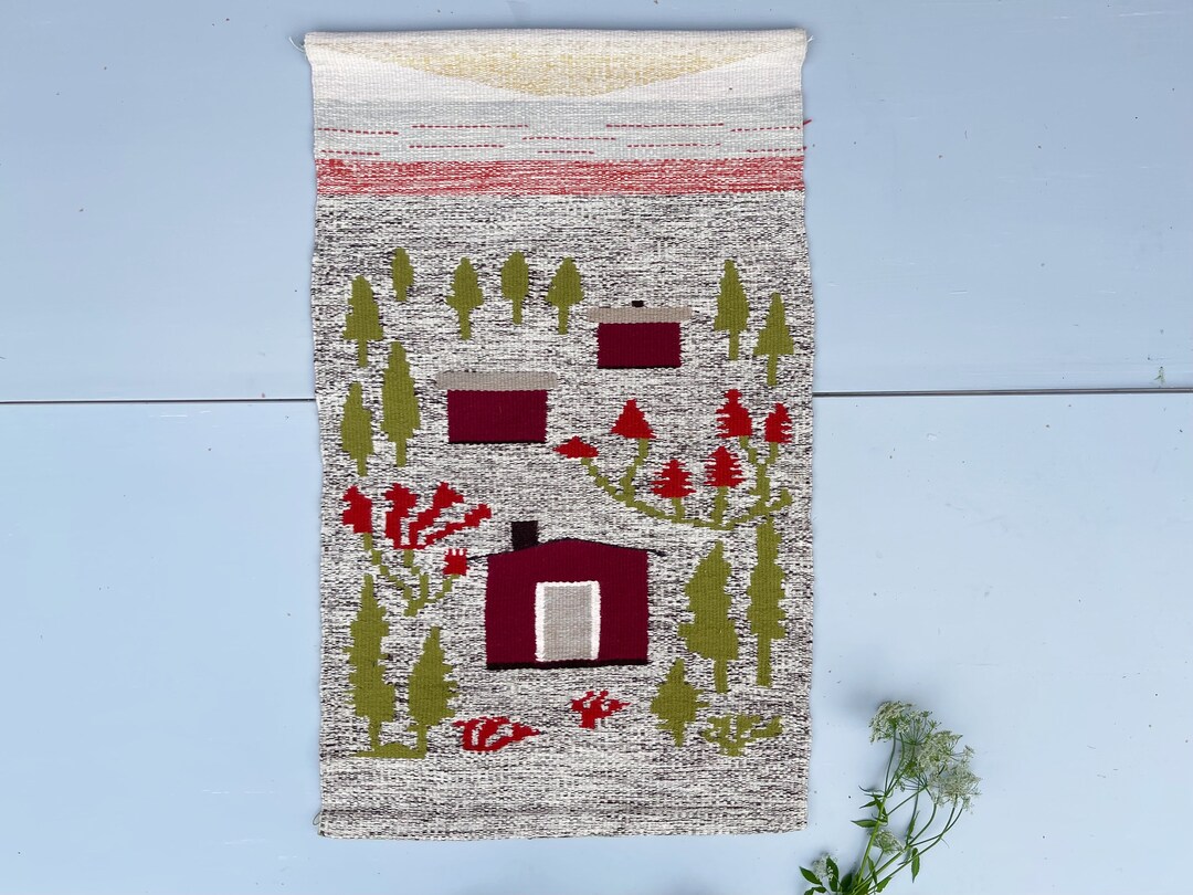 Large Vintage Scandinavian Weaving Farm House Cottage Cabin Modern Wall ...