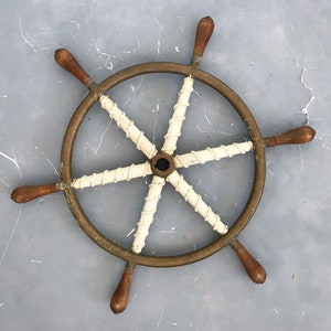 Antique Ship Wheel | Vintage Brass Wood Rope Decorative Metal Wall Art ...
