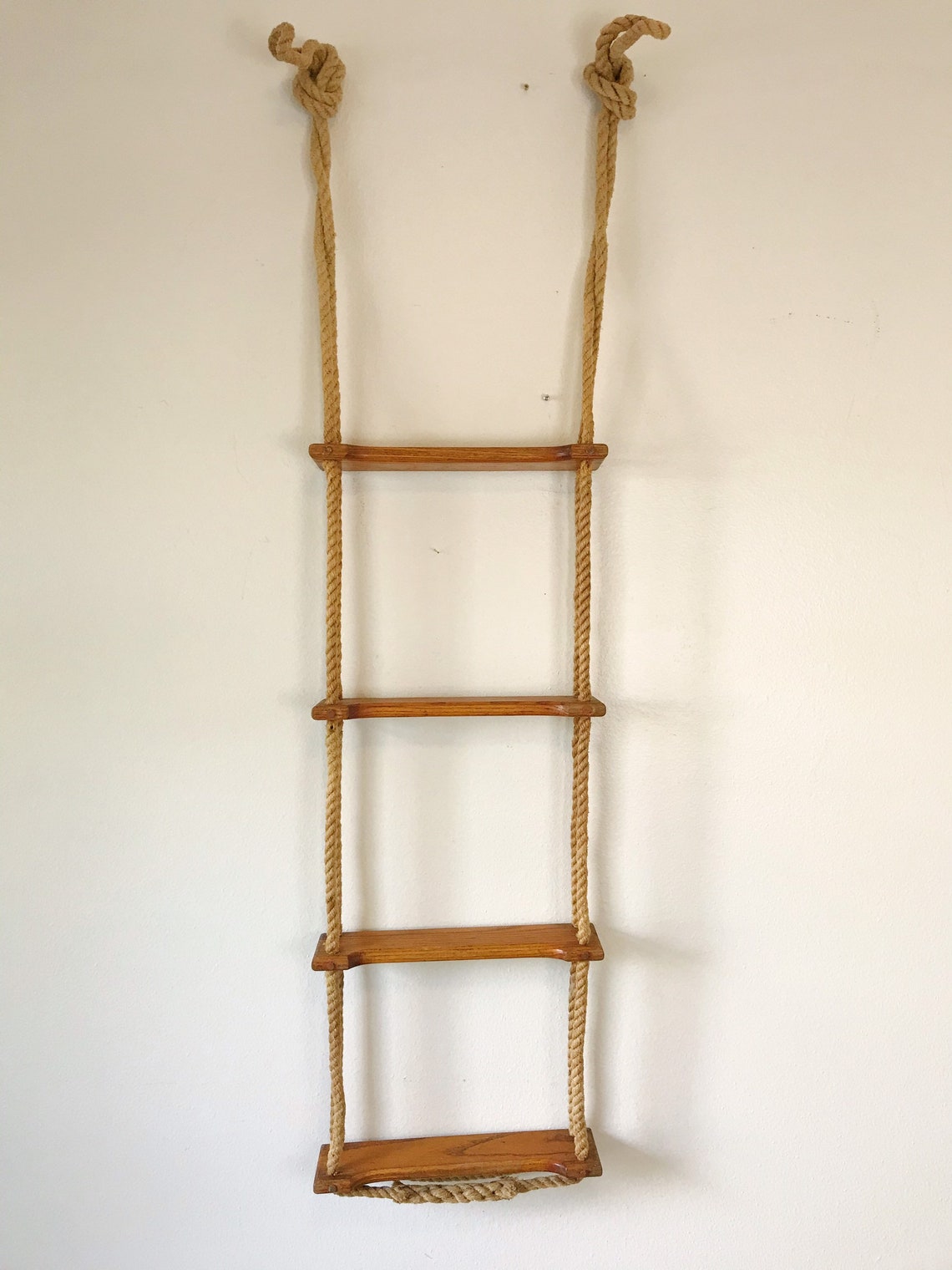 Vintage Ship Rope Wood Ladder Hanging Shelving Unit Antique | Etsy