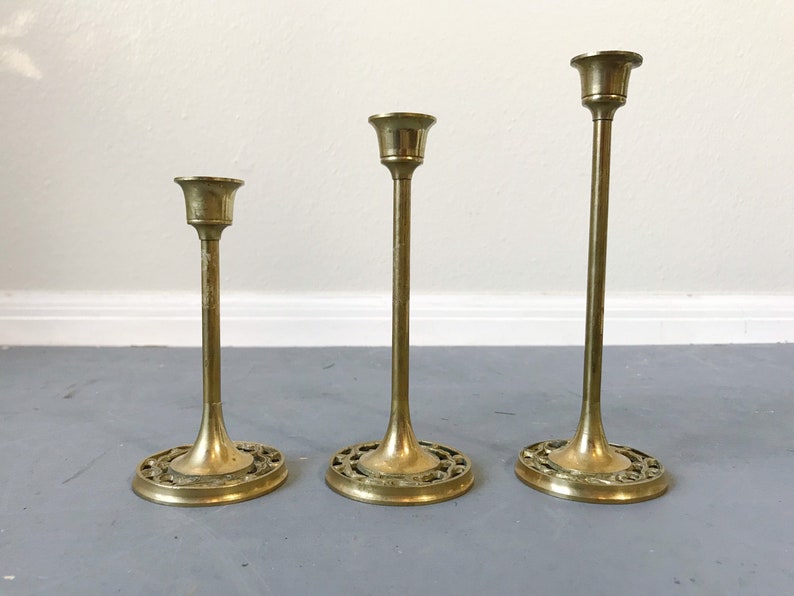 Set of Three 3 Brass Ornate Trumpet Base Mid Century Modern - Etsy