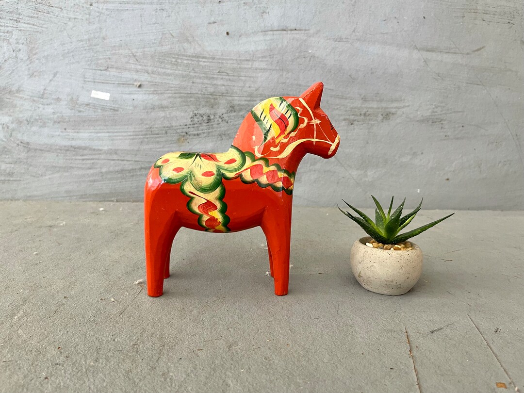 Vintage Swedish Wooden Dala Horse | Statue Figurine Mid Century Hand ...