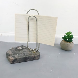 Vintage Jumbo Paper Clip Note or Photo Holder | Metal Marble Stone ...