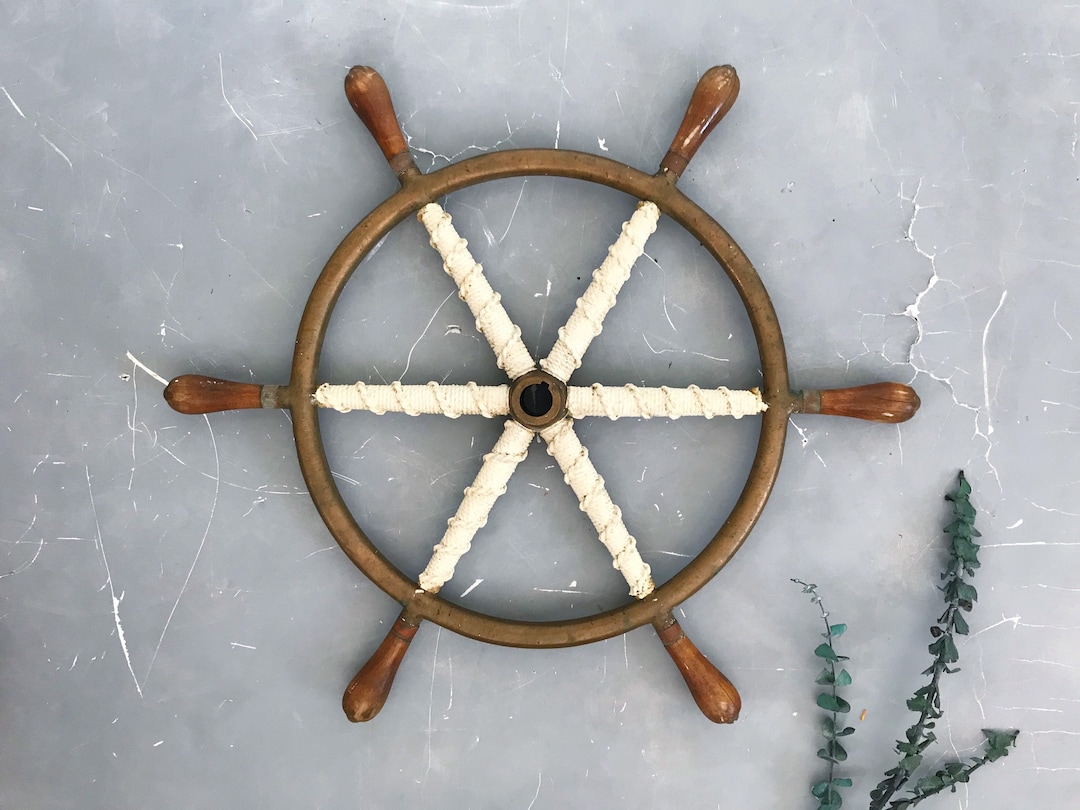 Antique Ship Wheel | Vintage Brass Wood Rope Decorative Metal Wall Art ...