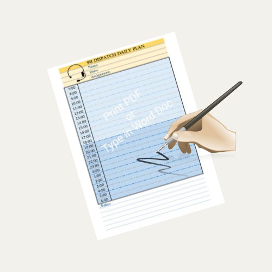 911 Dispatch Daily Plan 24 Hour Download File PDF Word Planner Shift ...