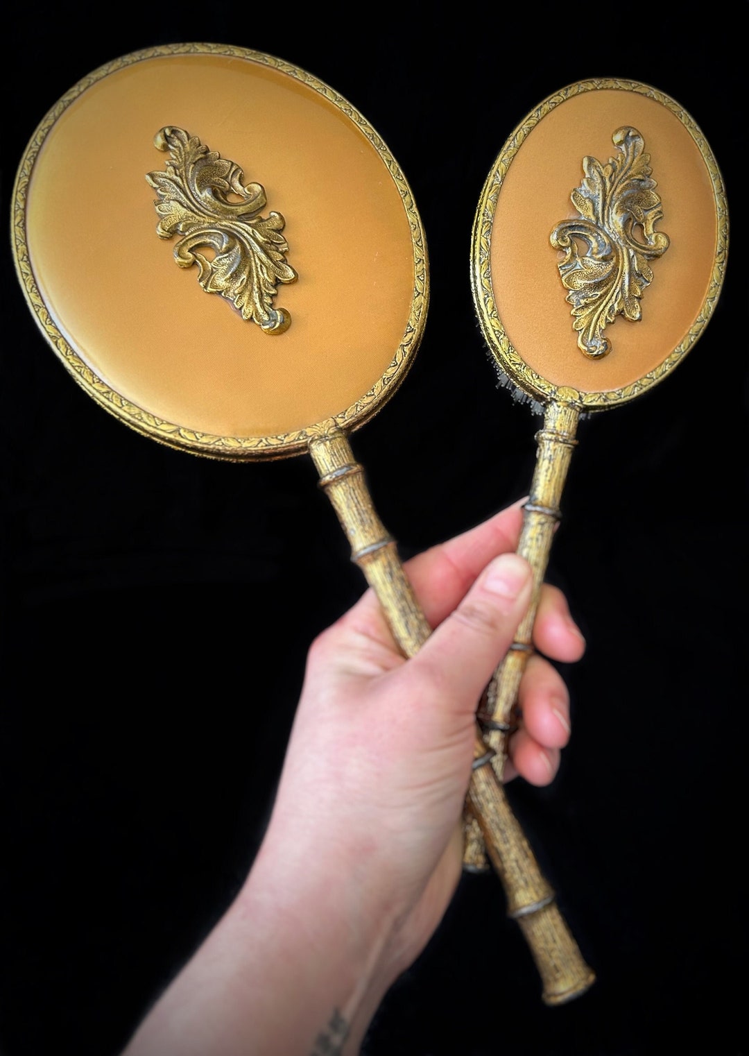 Vintage Vanity Brush Set | Rare Hollywood Regency Brush and Mirror Set ...