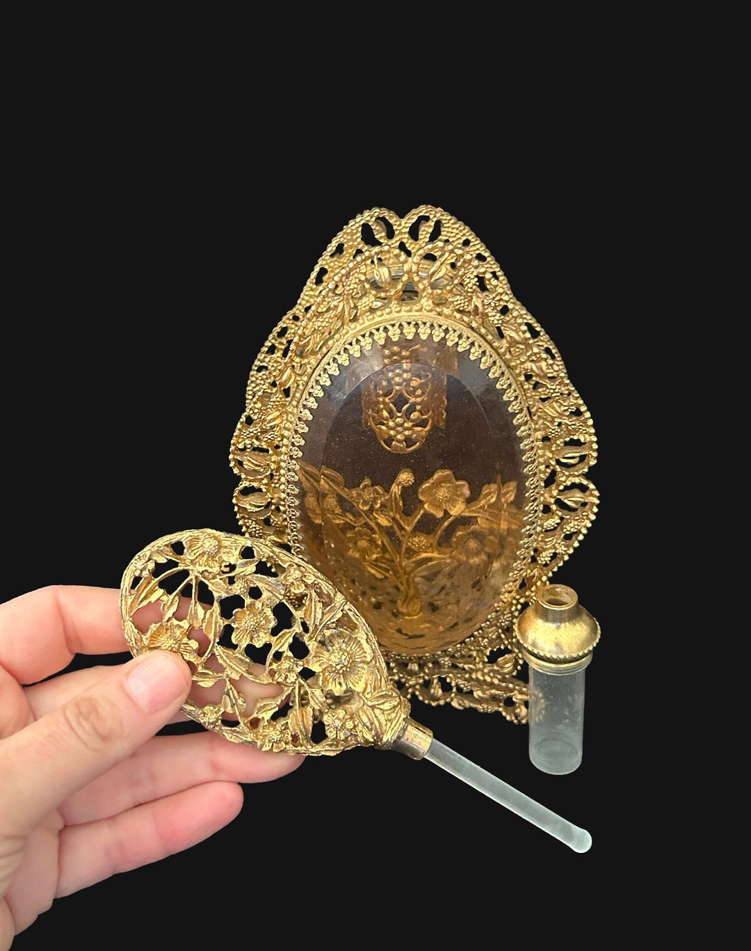 Rare HOLLYWOOD REGENCY Perfume Bottle With Pink Glass Ormolu - Etsy