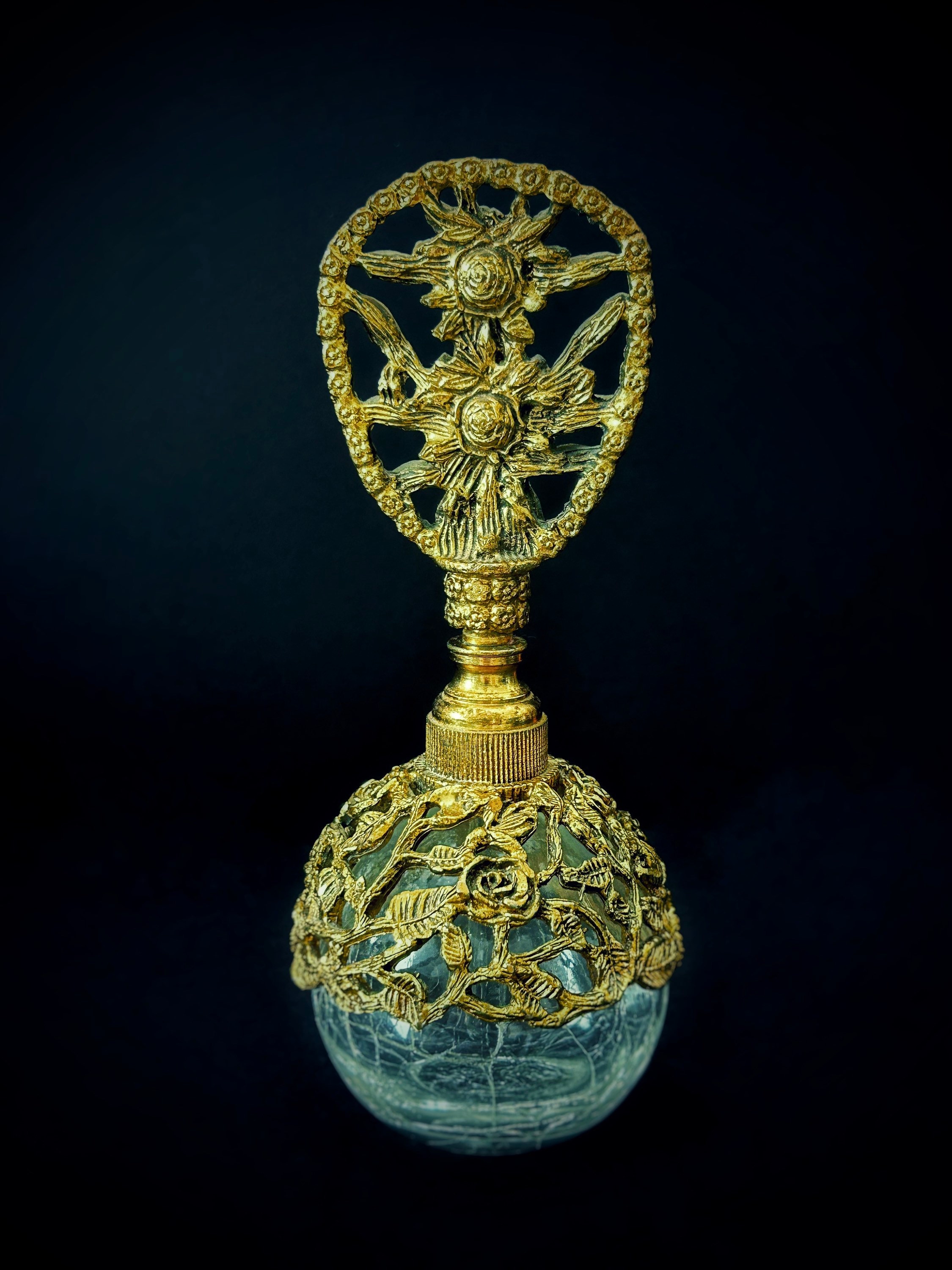 HOLLYWOOD REGENCY Ormolu Perfume Bottle With Rose Detailing Vintage ...