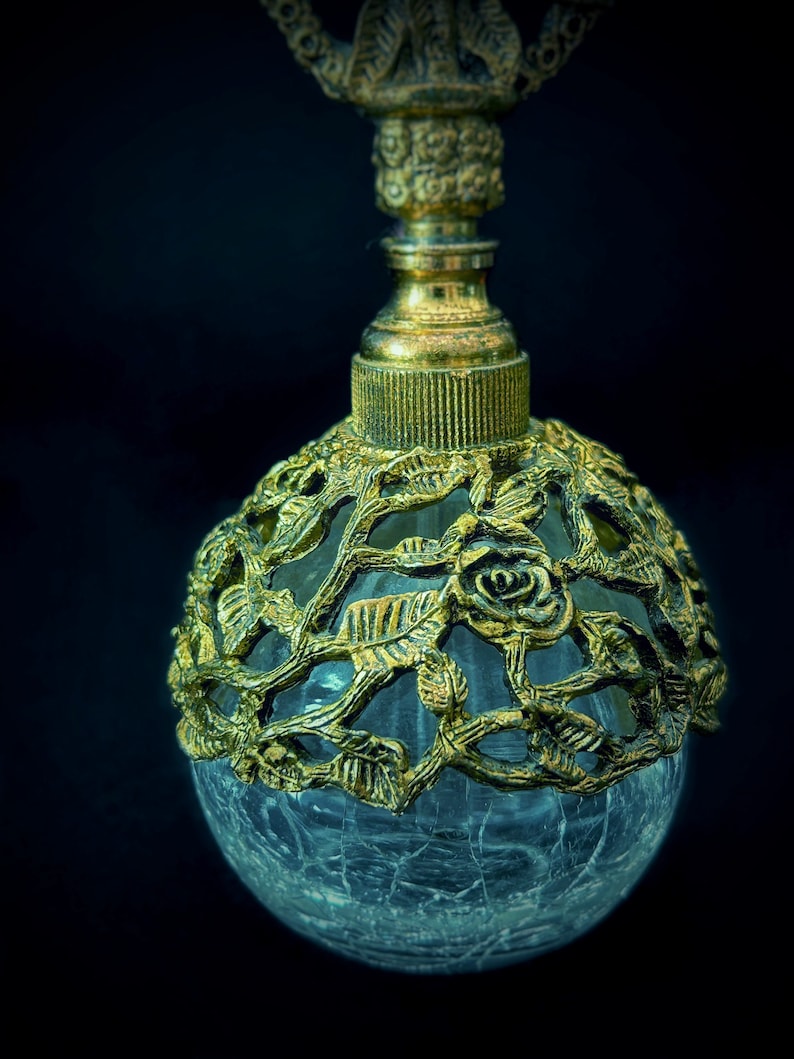 HOLLYWOOD REGENCY Ormolu Perfume Bottle With Rose Detailing Vintage ...