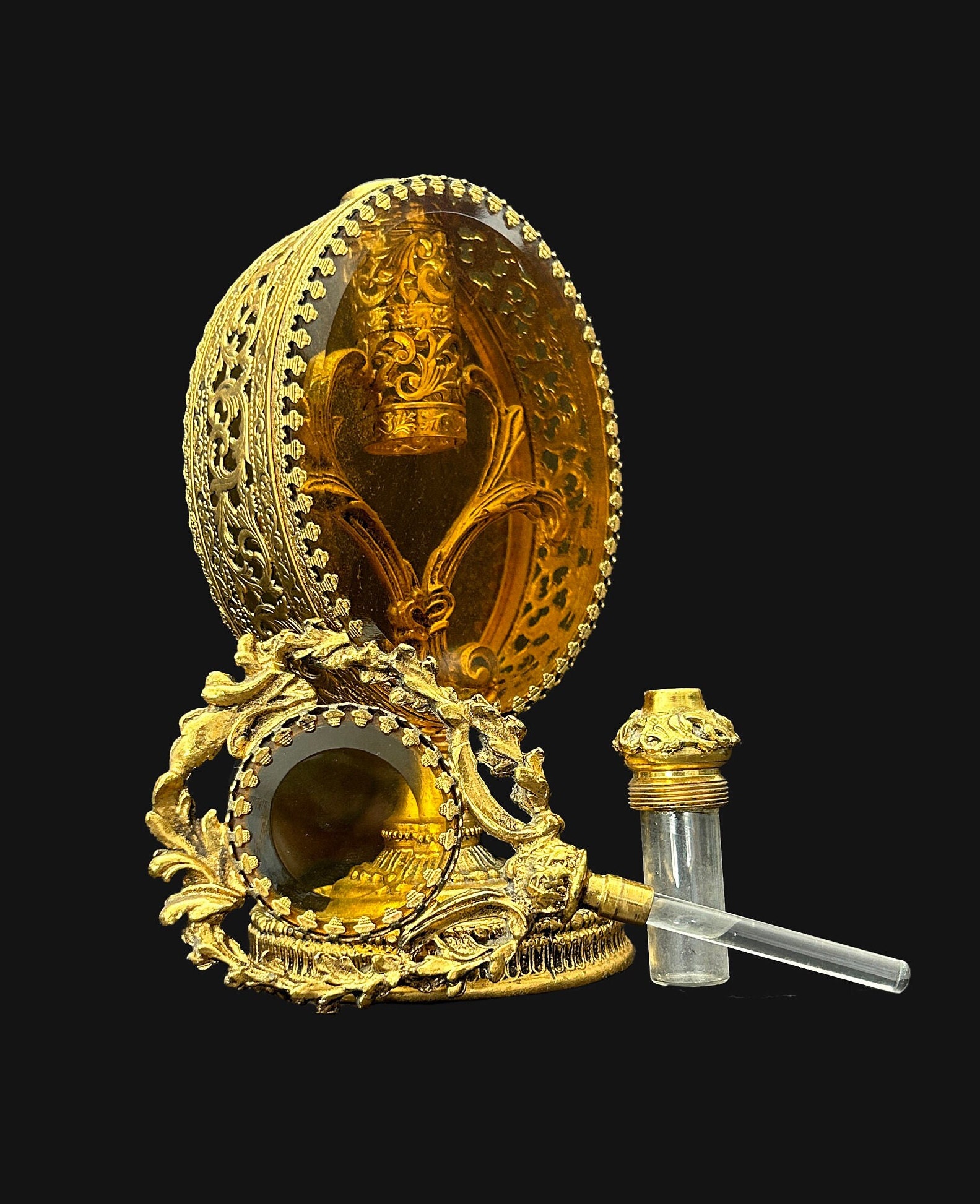 Stunning HOLLYWOOD REGENCY Perfume Bottle With Amber Glass - Etsy