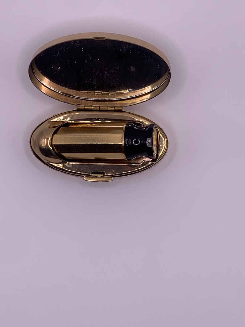 Vintage 1950s Max Factor Lipstick & Mirror Compact Oval Gold Tone ...
