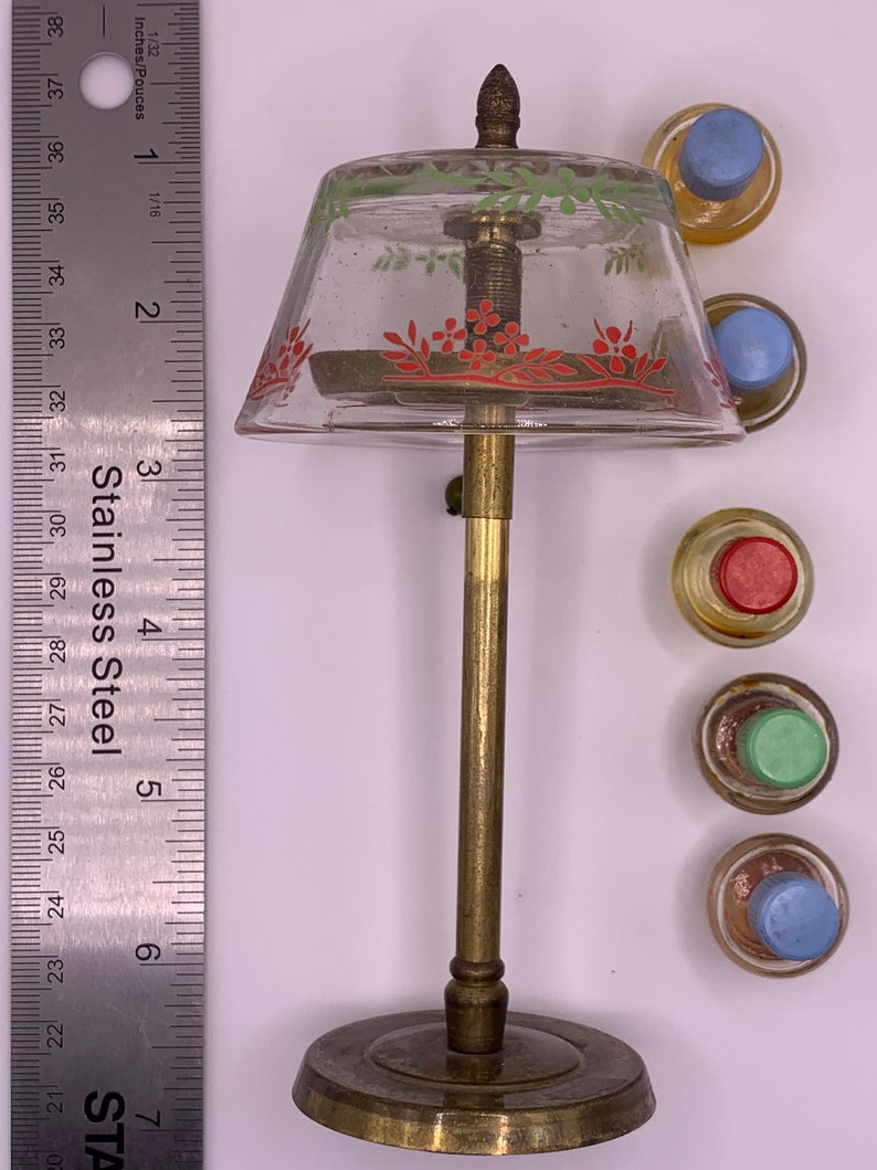 Vintage 1938 Perfume HI-LIGHTS Stuart BRASS Lamp Display Case Painted ...