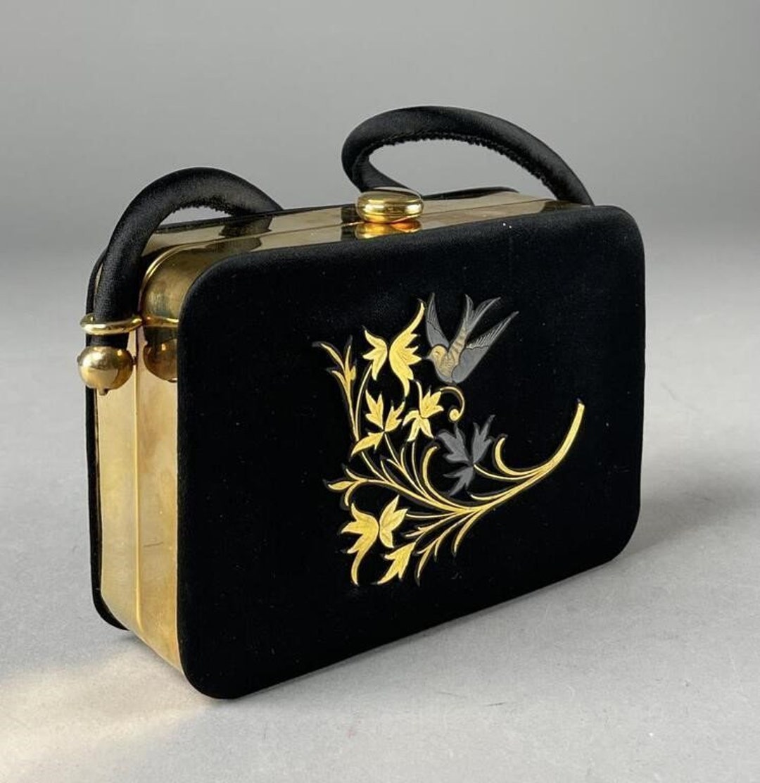 1960s Handmade Minaudiere Box Purse Compact With Metal Flowers & Birds ...