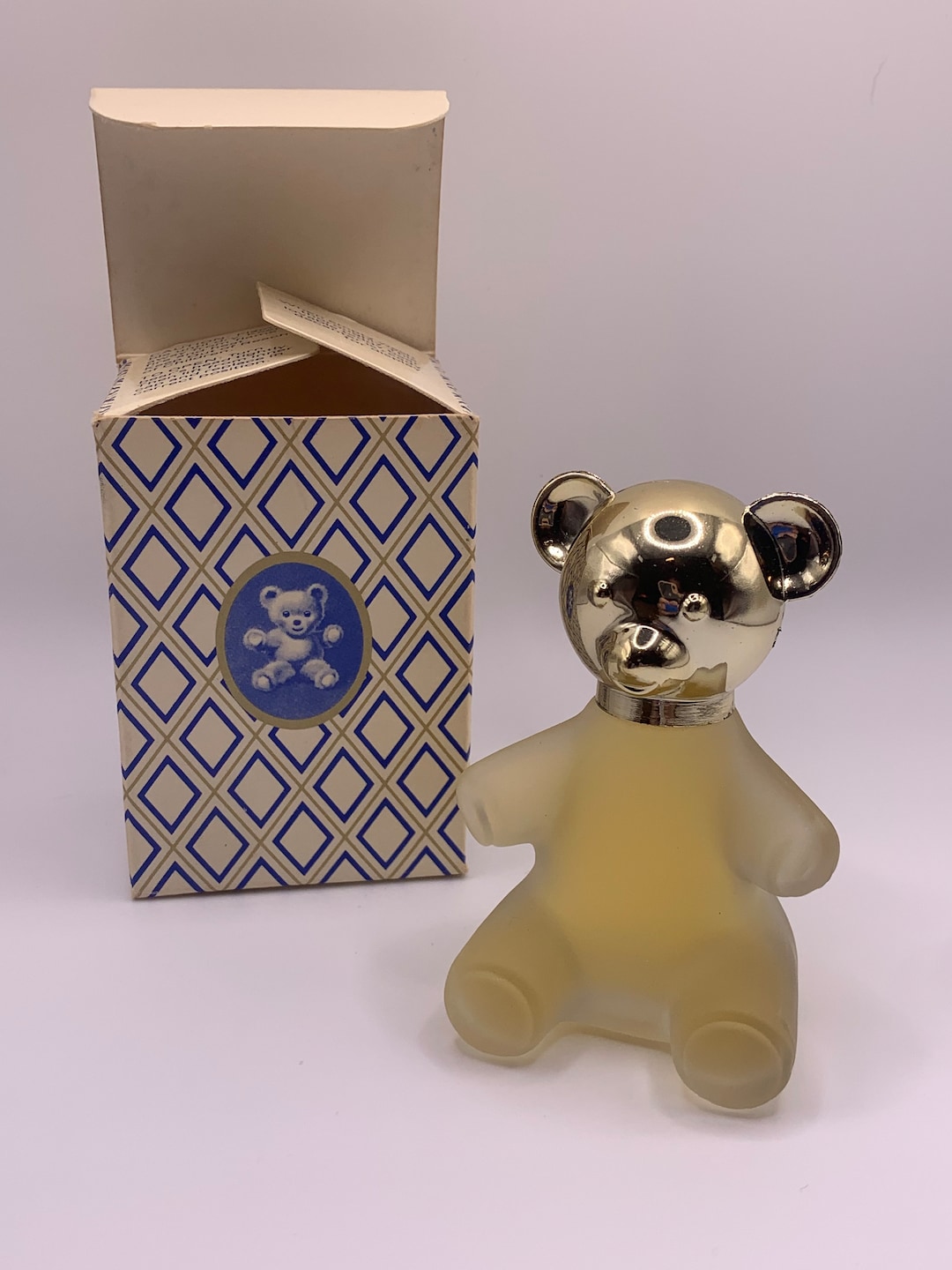Vintage 1970's Avon Teddy Bear Figurine Cologne Decanter Frosted Glass ...