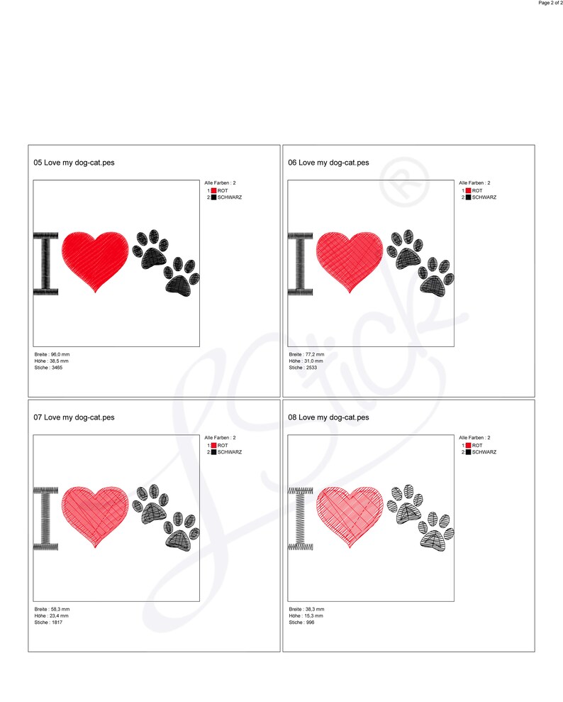 Digital Download Love Paw Print 8 Sizes Paw Print Dog Cat, Embroidery ...