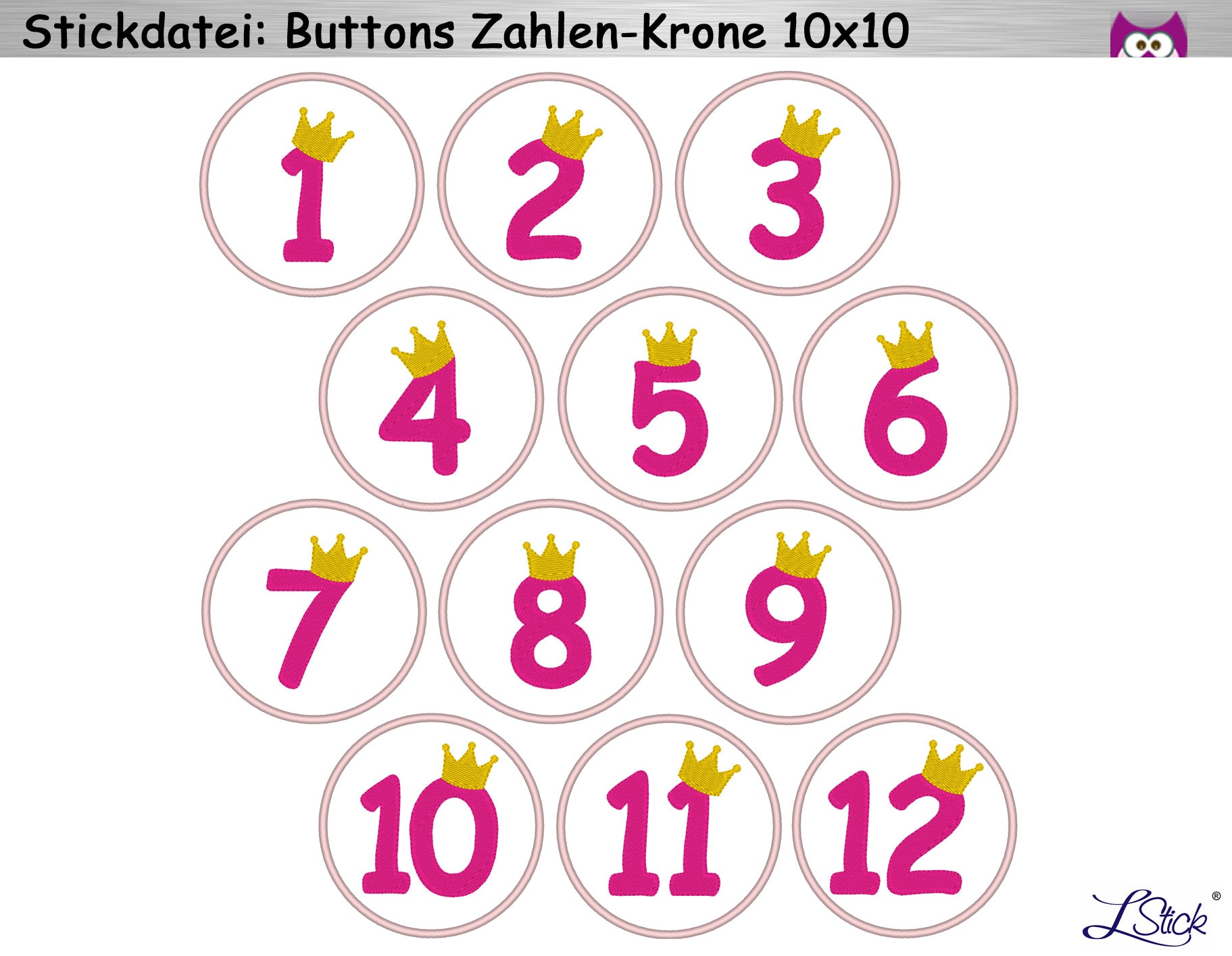 Stickdatei Buttons Monats-Zahlen Krone 10x10 Stickmuster, embroidery ...