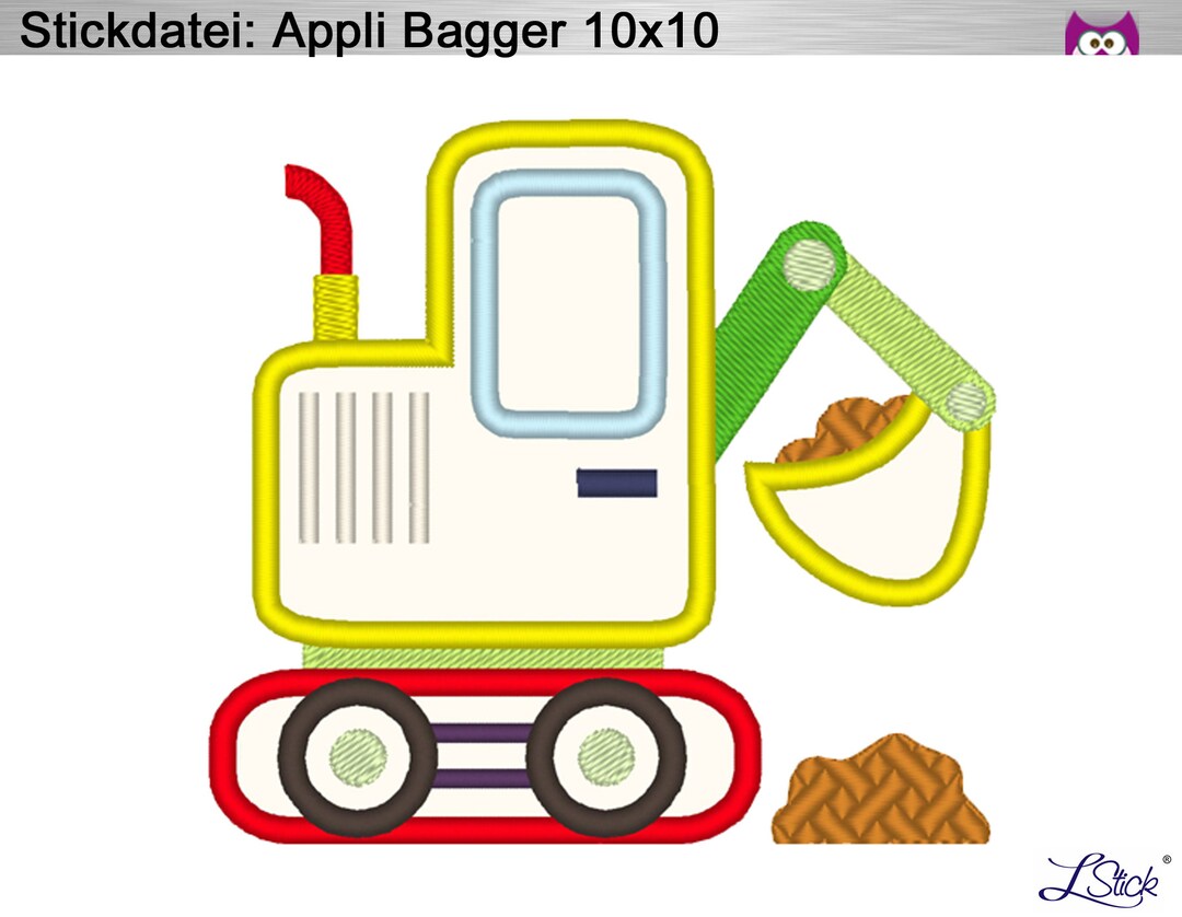 Stickdatei Appli Bagger 10x10 Stickmuster - Etsy.de
