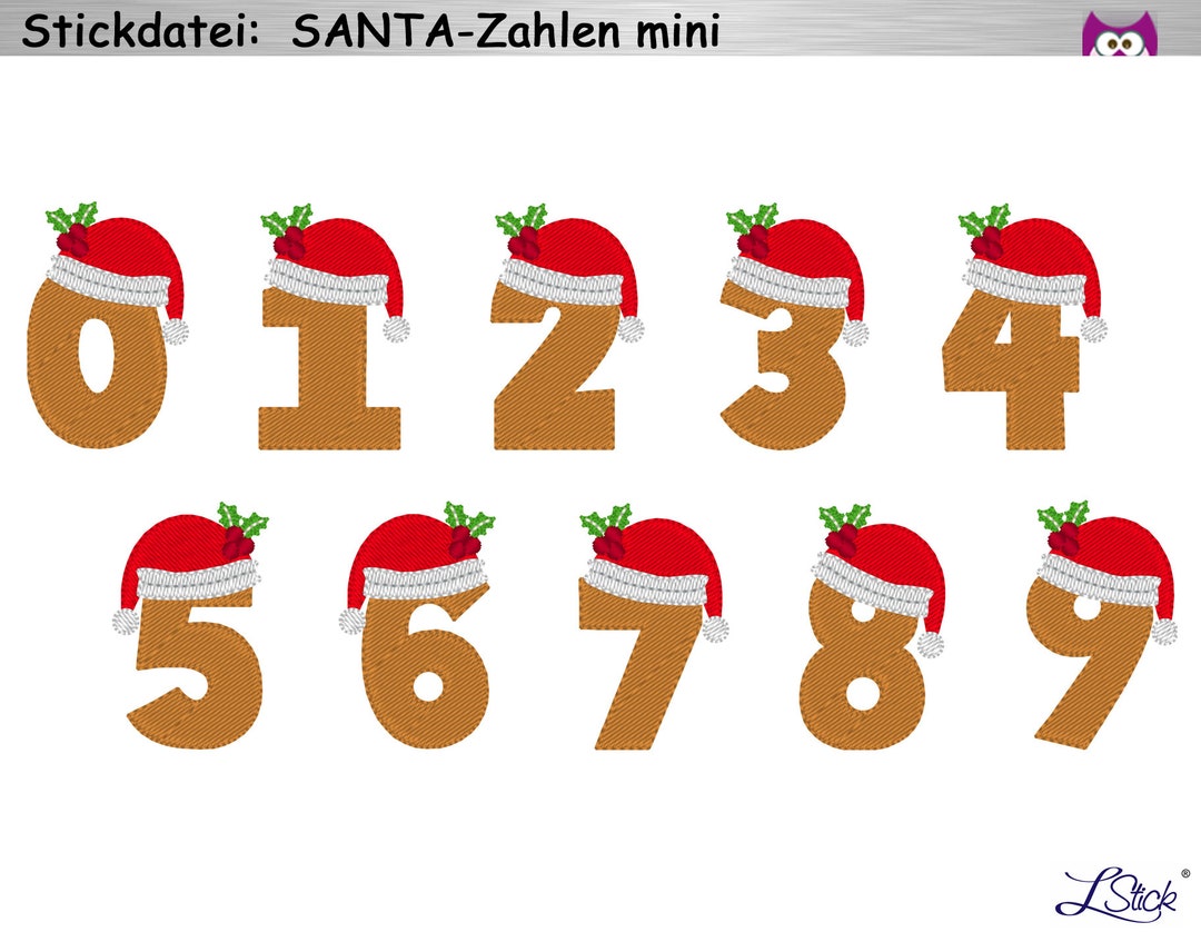 Embroidery File SANTA Numbers 5x5cm, 2x2 With Santa Hat, Pattern, Santa ...