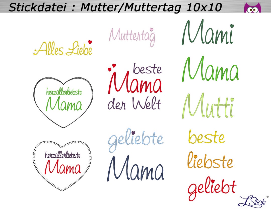 Stickdatei Mutter/Muttertag 10x10 Stickmuster Schrift, embroidery ...