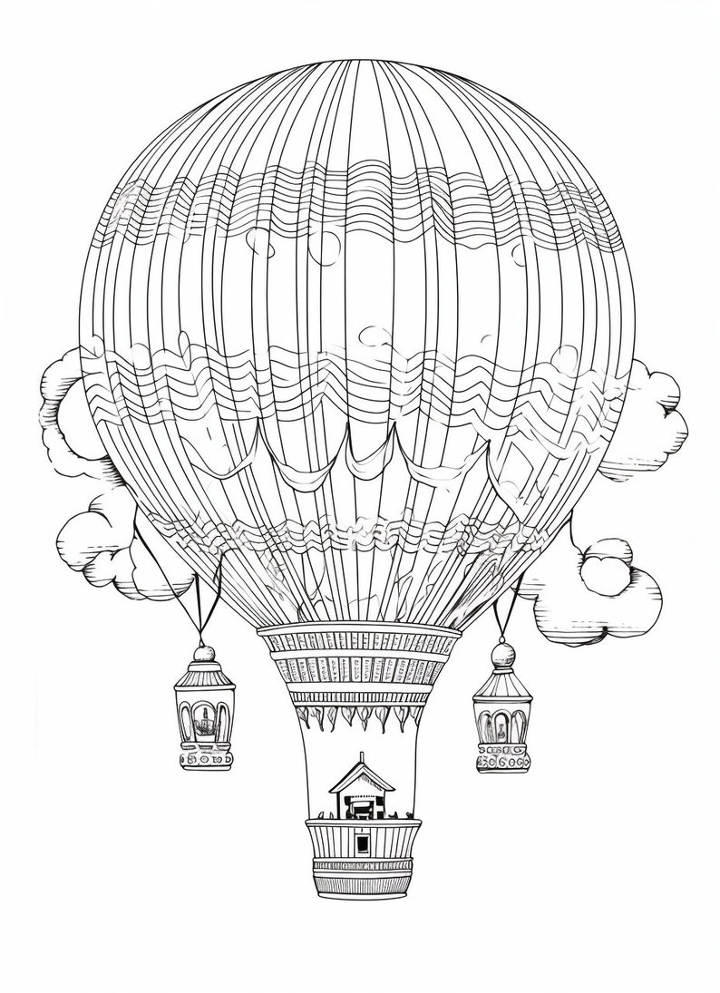 40 Hot-air Balloon Coloring Pages for Digital Download, Hot Air Balloon ...