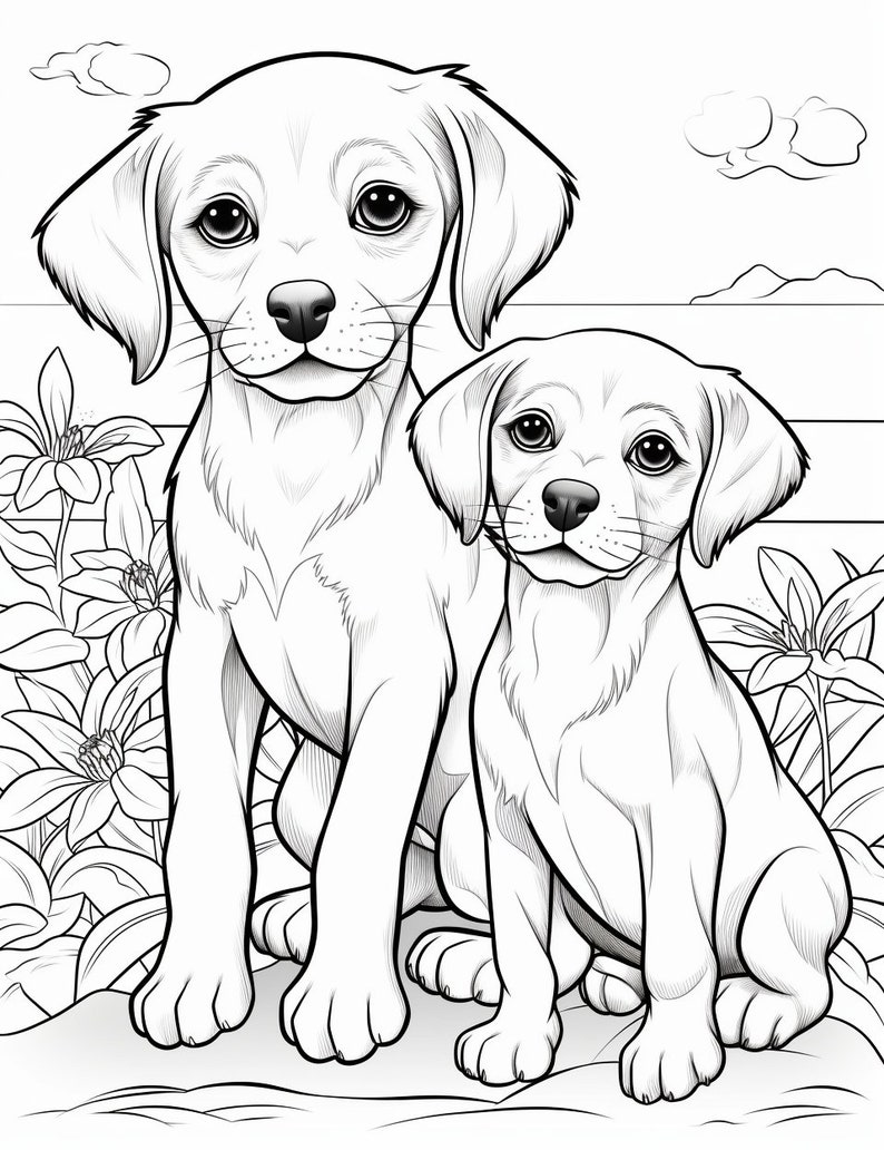 Puppy Love: 40 Adorable Coloring Pages for Digital Download, Digital ...