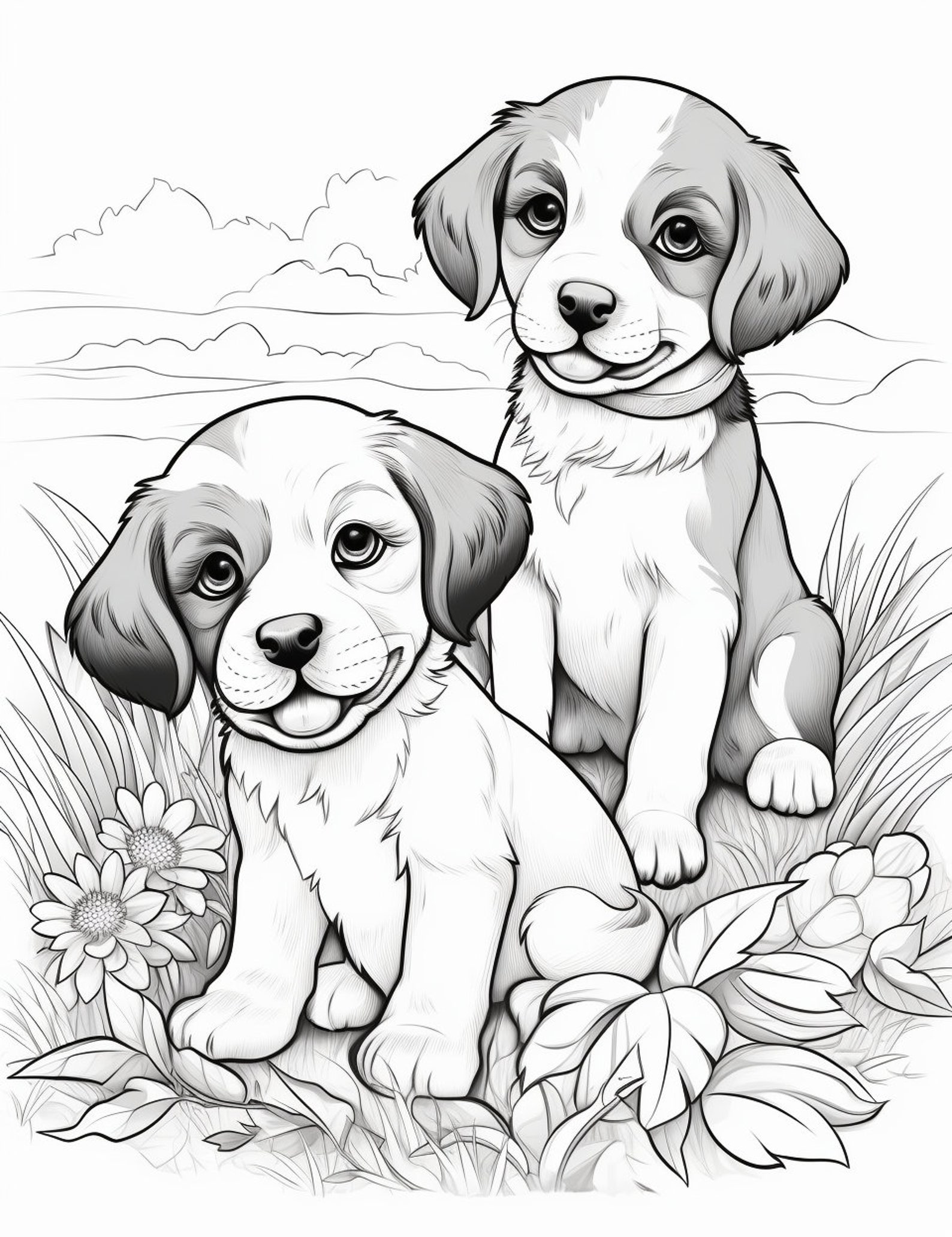 Puppy Love: 40 Adorable Coloring Pages for Digital Download, Digital ...