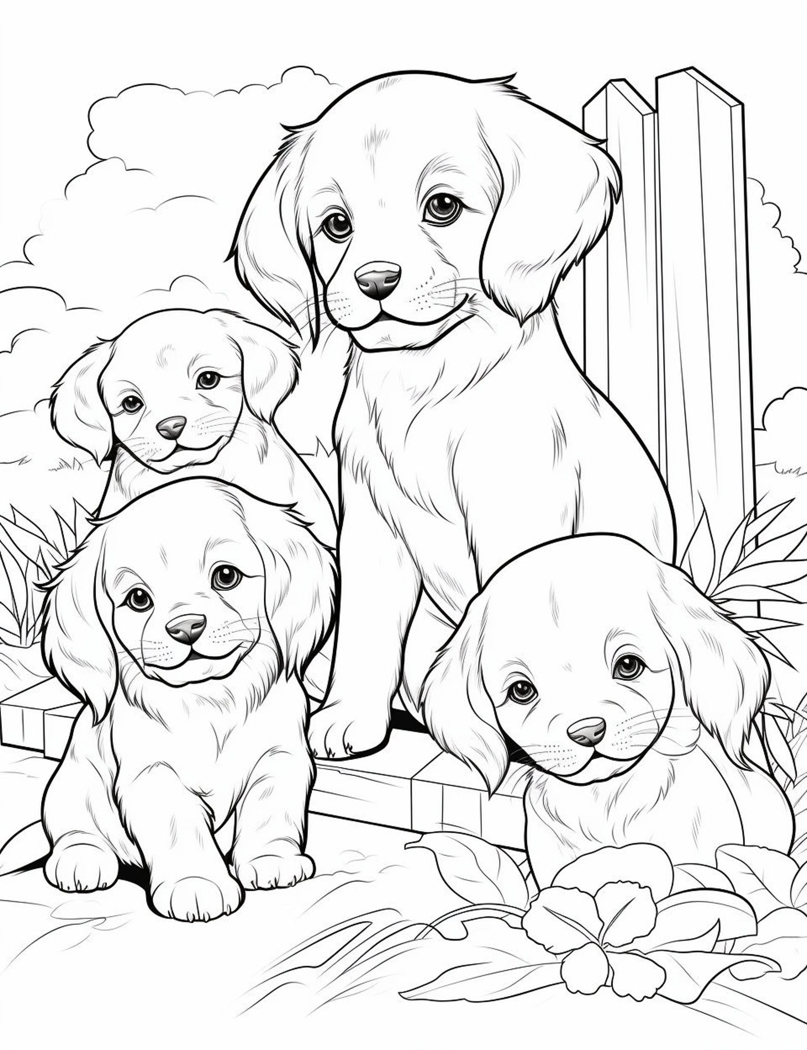 Puppy Love: 40 Adorable Coloring Pages for Digital Download, Digital ...