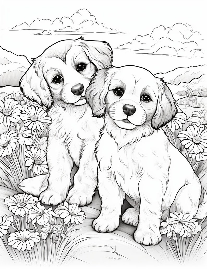 Puppy Love: 40 Adorable Coloring Pages for Digital Download, Digital ...