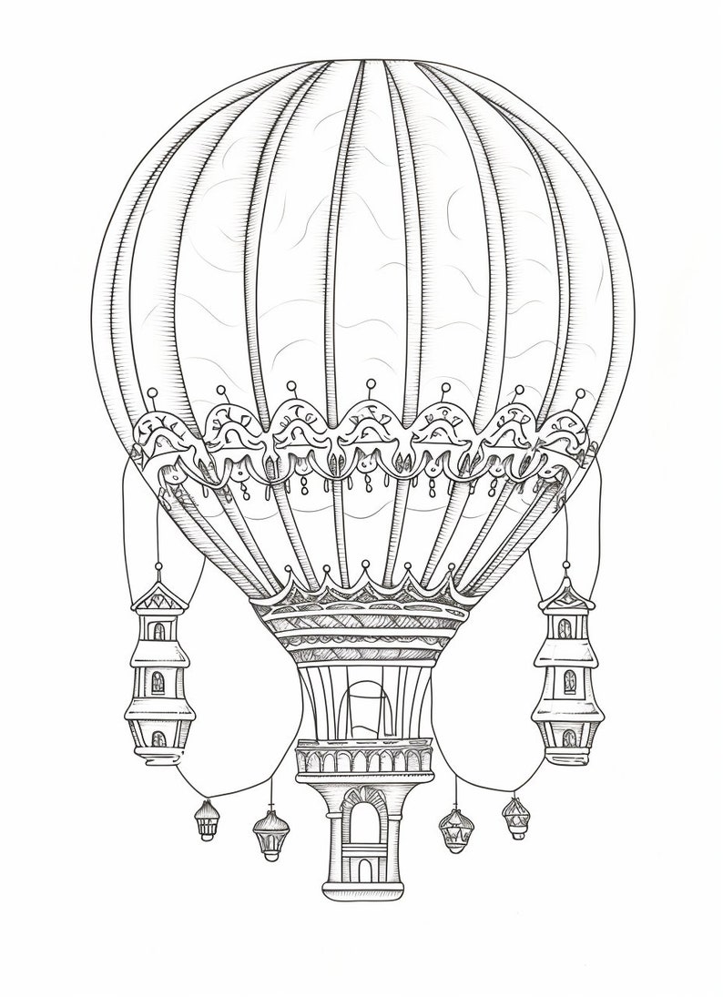 40 Hot-air Balloon Coloring Pages for Digital Download, Hot Air Balloon ...