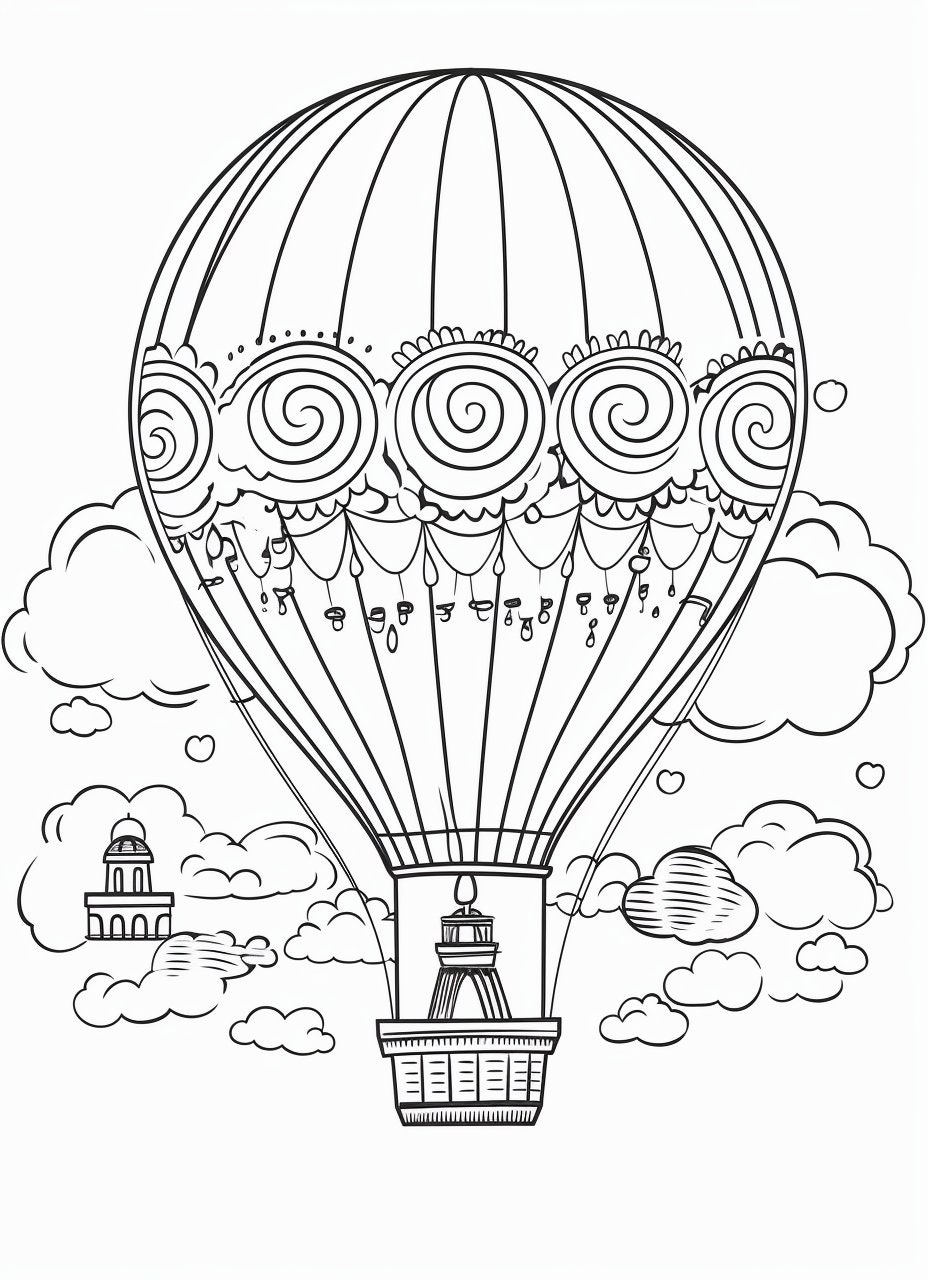 40 Hot-air Balloon Coloring Pages for Digital Download, Hot Air Balloon ...